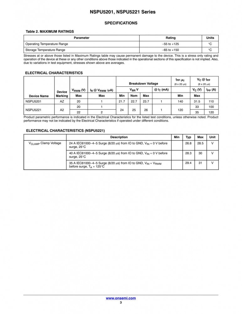 NSPU5221MUTBG datasheet page 3