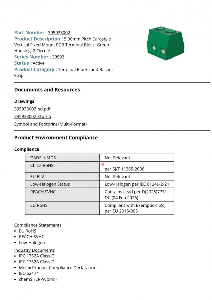 MOLEX 395933002 drawing page 1