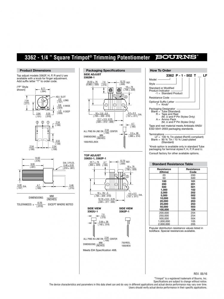 BOURNS 3362 series datasheet page 2