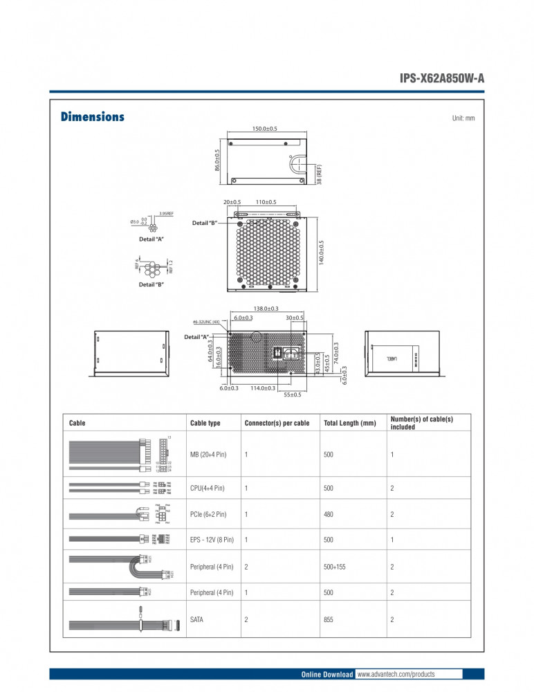 IPS-X62A850W-A technical document page 2