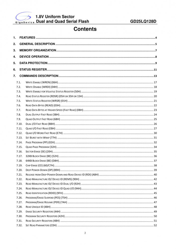 GD25LQ128D datasheet page 2