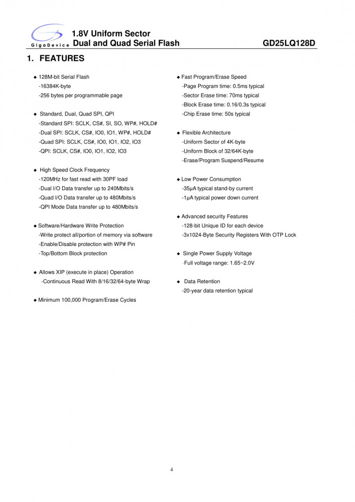 GD25LQ128D datasheet page 4