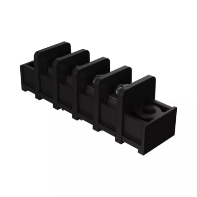8.26mm Pitch, Single Row, Dual-Barrier Terminal Strip, with Mounting Ends, Black, Steel Screws, 4 Circuits for sale