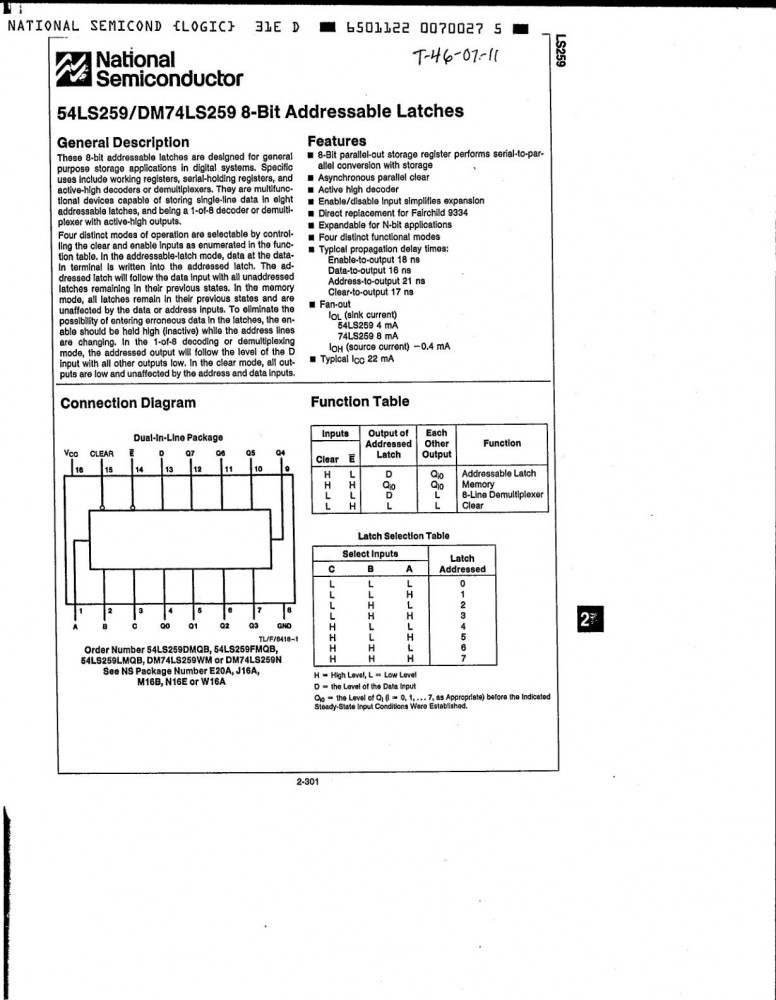54LS259B/BEA technical document page 2