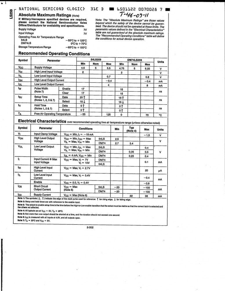 54LS259B/BEA technical document page 3