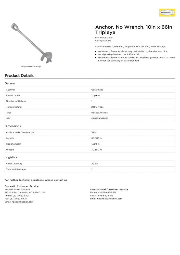 Product documentation image for CHANCE Utility anchor catalog 10146