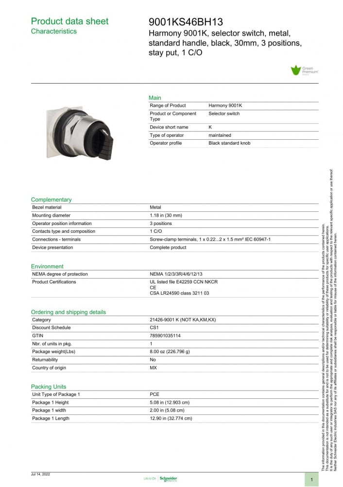 9001KS46BH13 technical document page 1