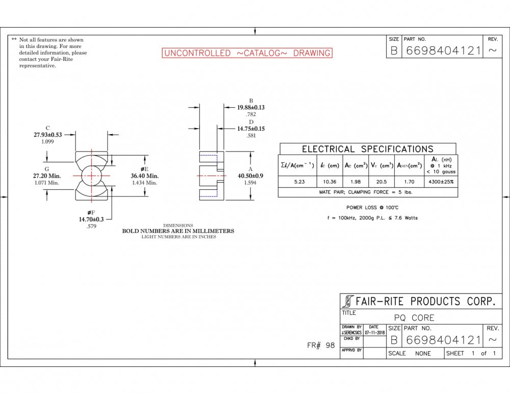 Fair-Rite 6698404121 SIZEB technical drawing
