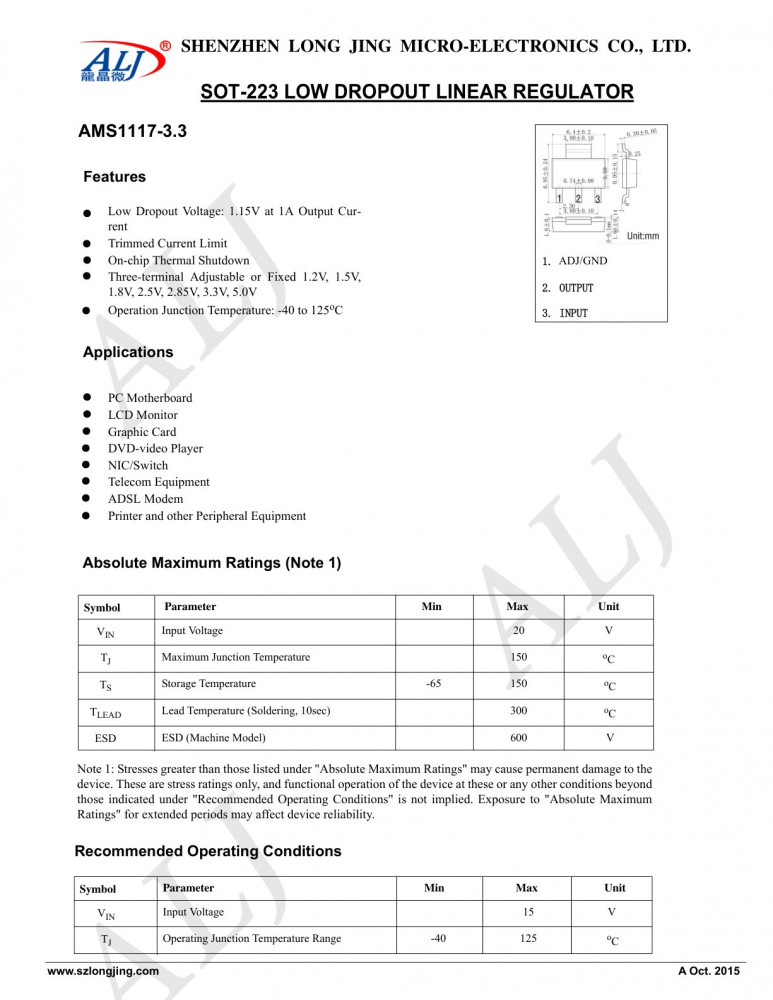 AMS1117-3.3 datasheet page 1