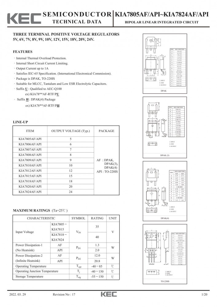 KEC KIA7805AF datasheet page 1