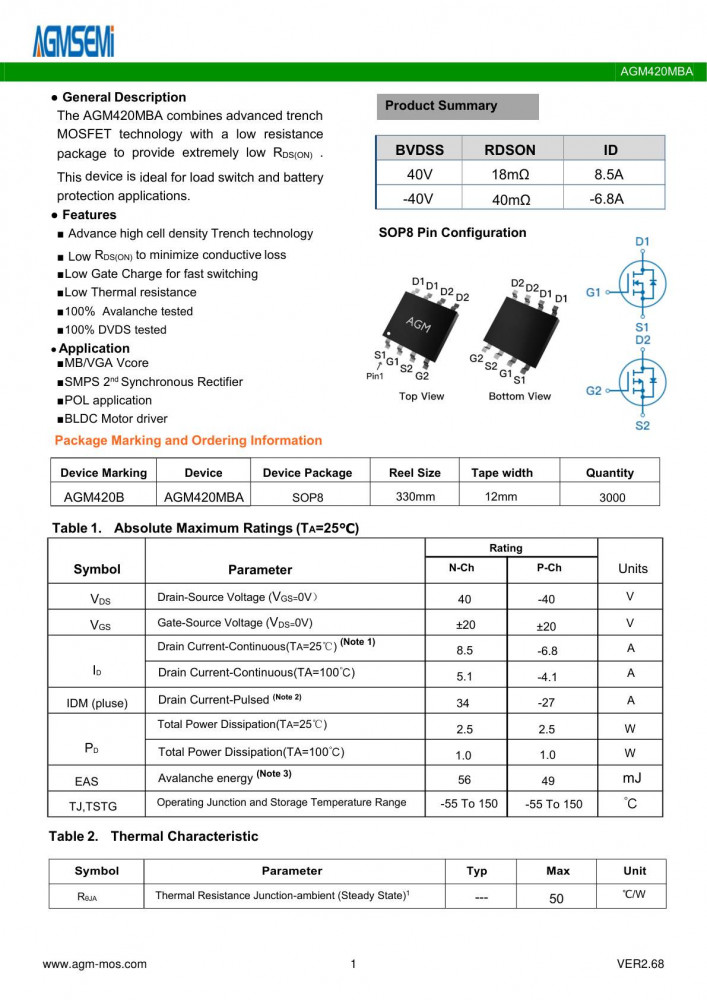 AGM420MBA datasheet page 1