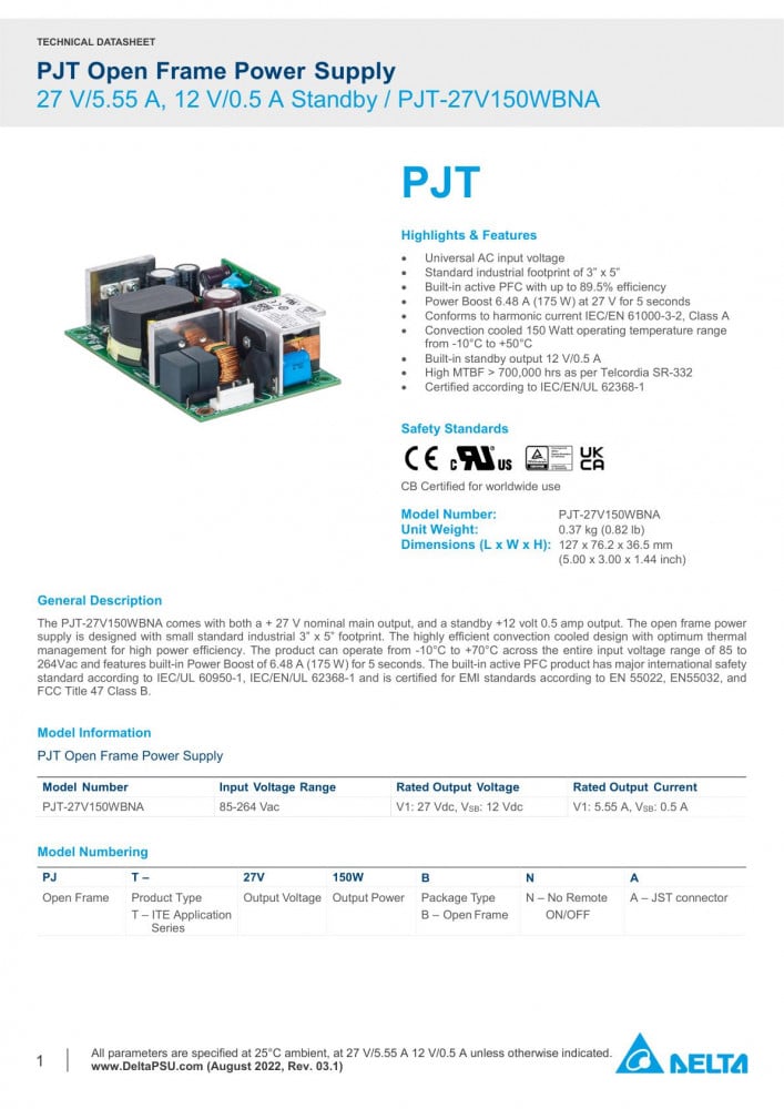 PJT-27V150WBNA datasheet page 1