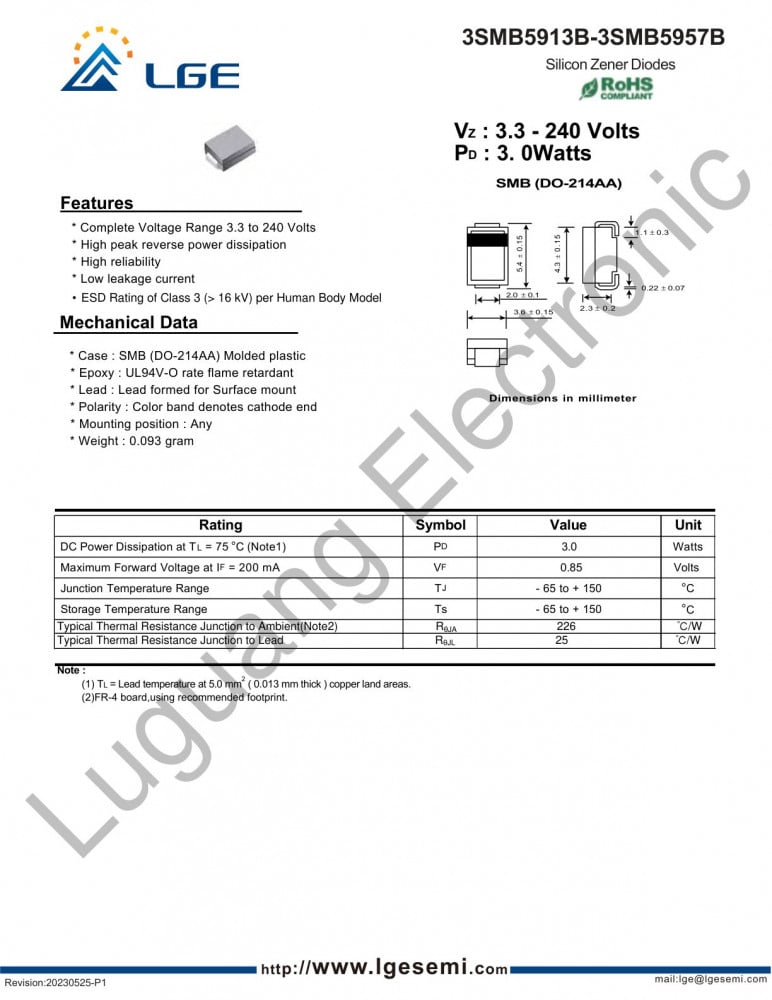 LGE 3SMB5913B datasheet page 1