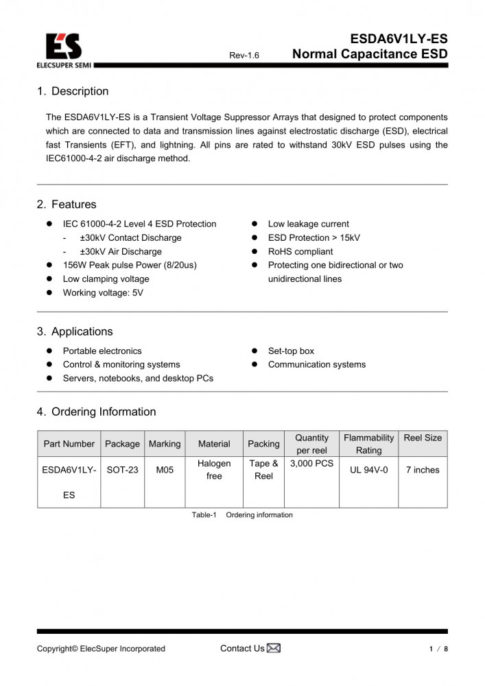 ESDA6V1LY-ES datasheet page 1