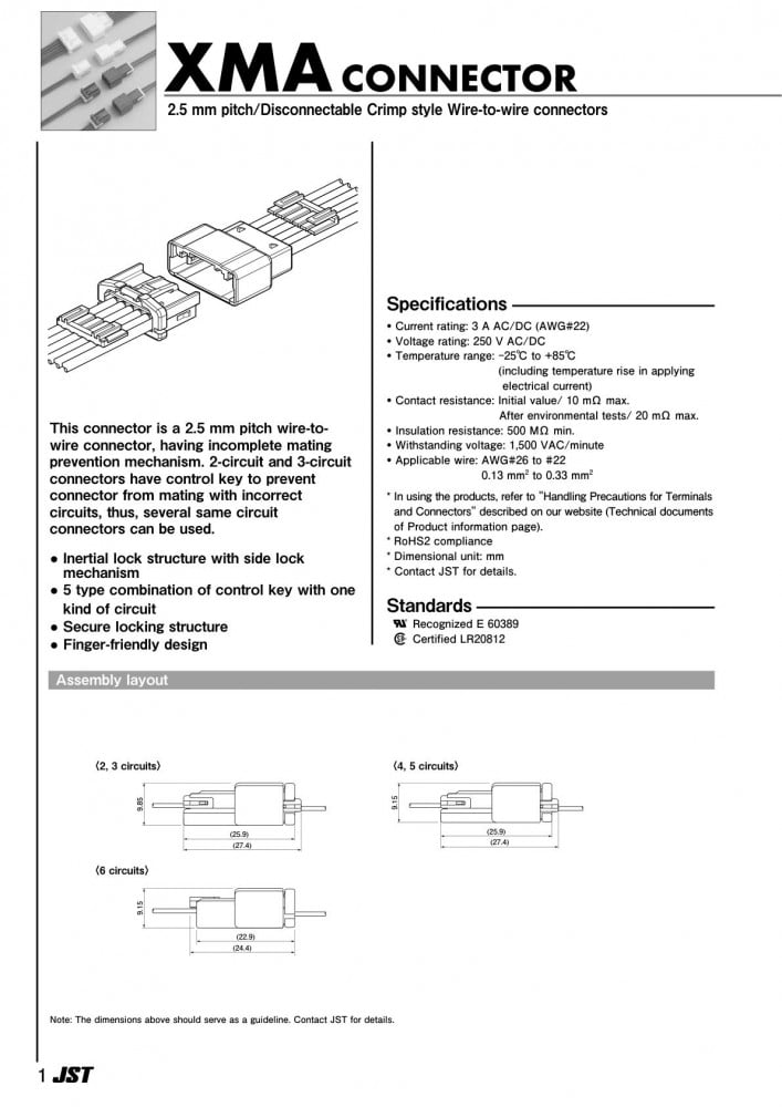 JST XMA connector technical document page 1