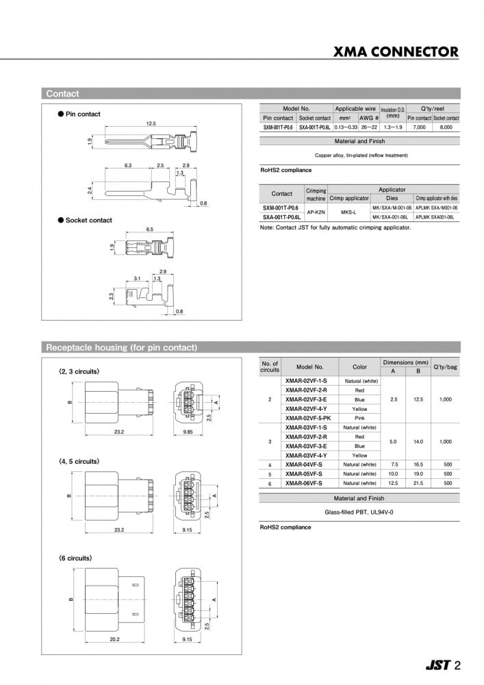 JST XMA connector technical document page 2