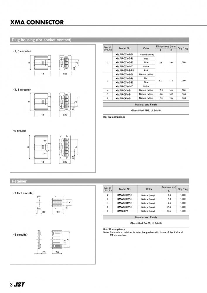 JST XMA connector technical document page 3