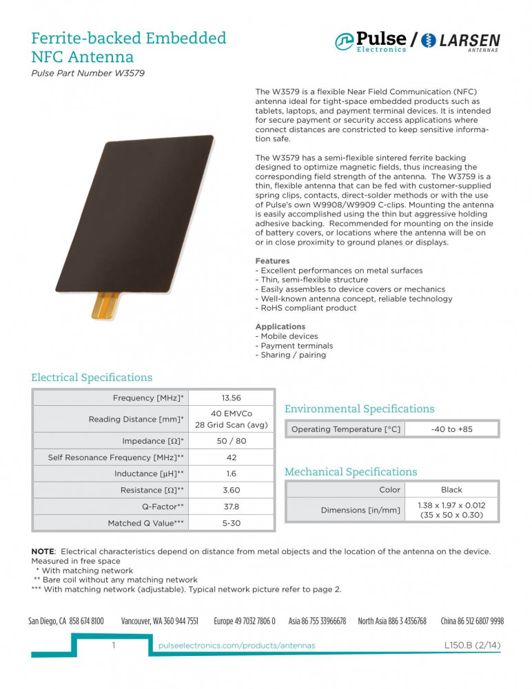 PULSE W3579 technical document page 1