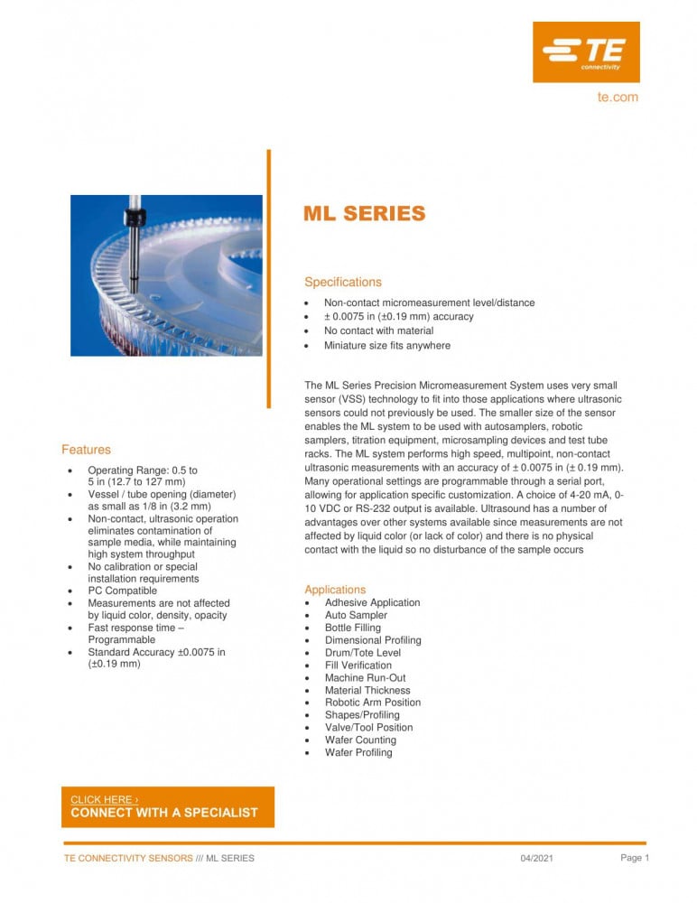 TE Connectivity ML Series document page 1