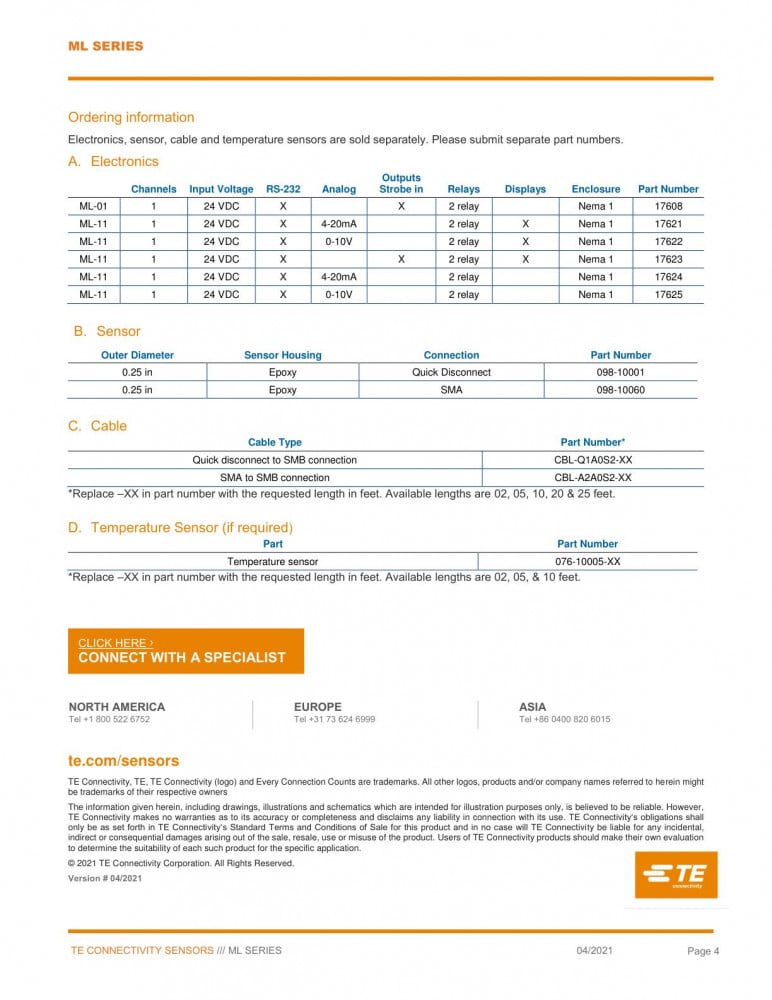 TE Connectivity ML Series document page 4