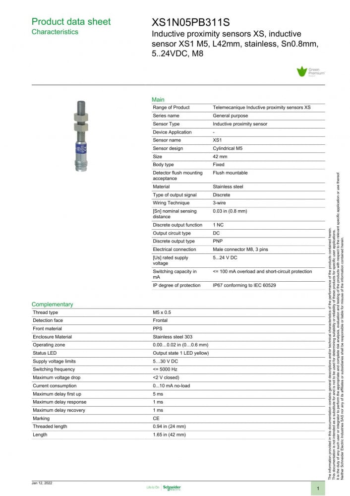 XS1N05PB311S product data sheet page 1
