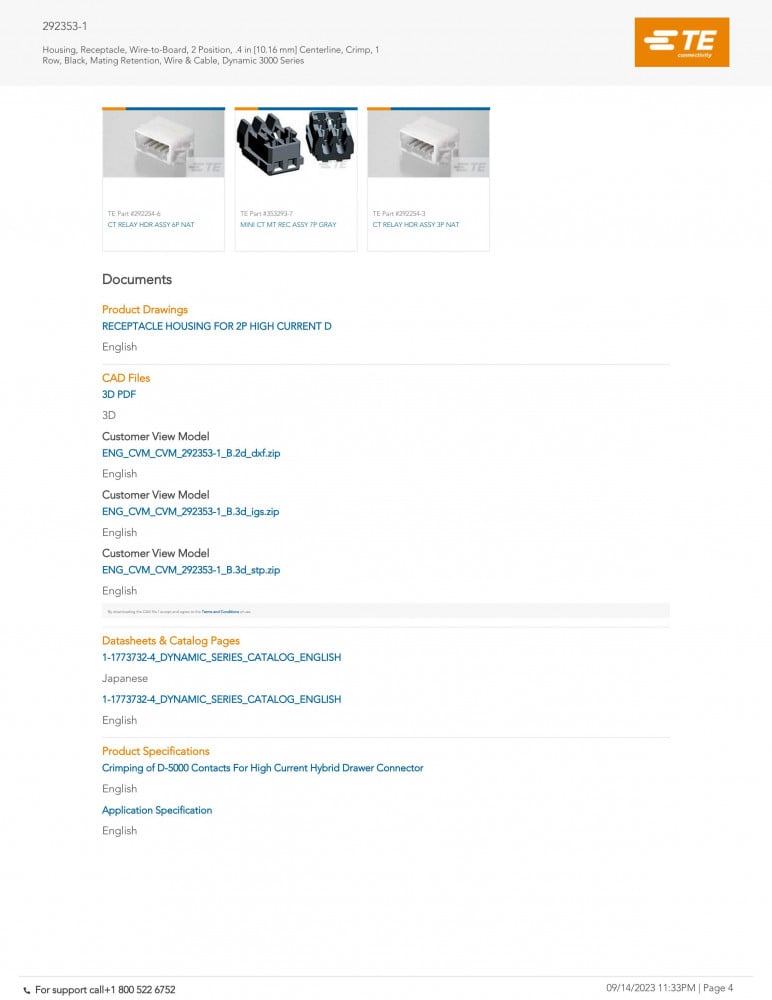 TE Connectivity 292353-1 technical document page 4