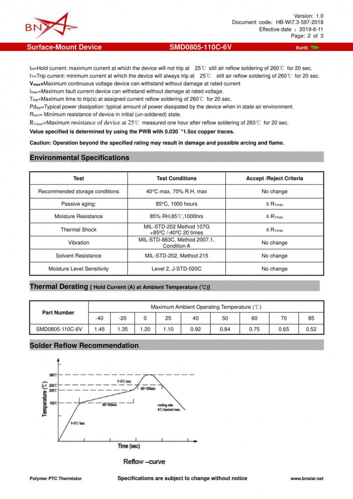 BNstar SMD0805-110C-6V datasheet page 2