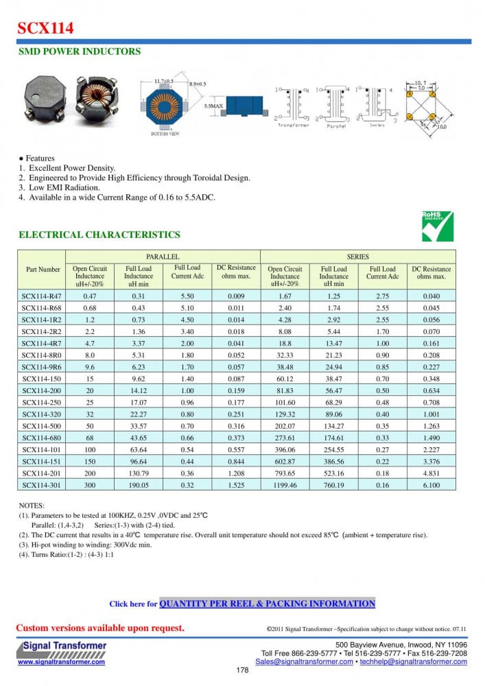 SCX114 series technical specification document
