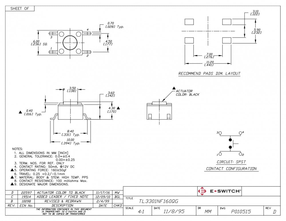 TL3301NF160QG official technical drawing page