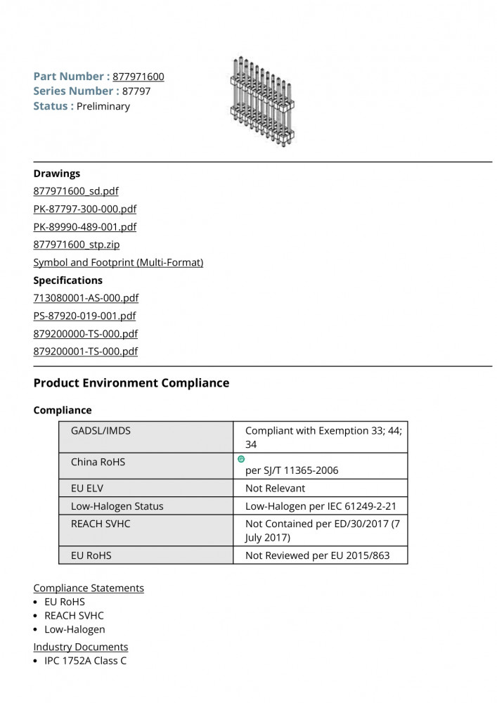 MOLEX 877971600 technical document image, page 1