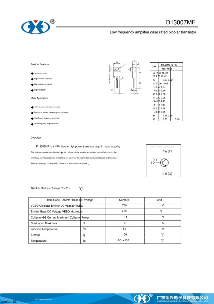 D13007MF datasheet page 1