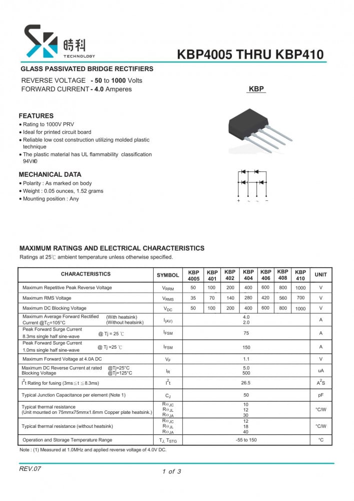 KBP410 datasheet page 1