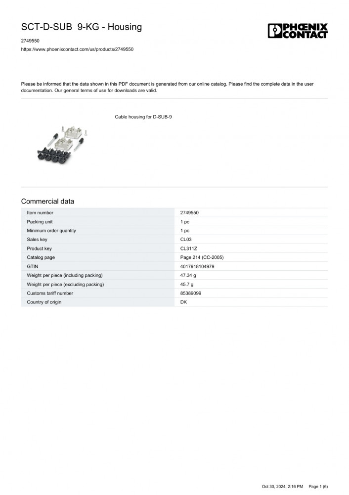Phoenix Contact 2749550 product document page 1