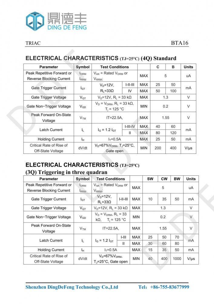 BTA16-800B datasheet page 2
