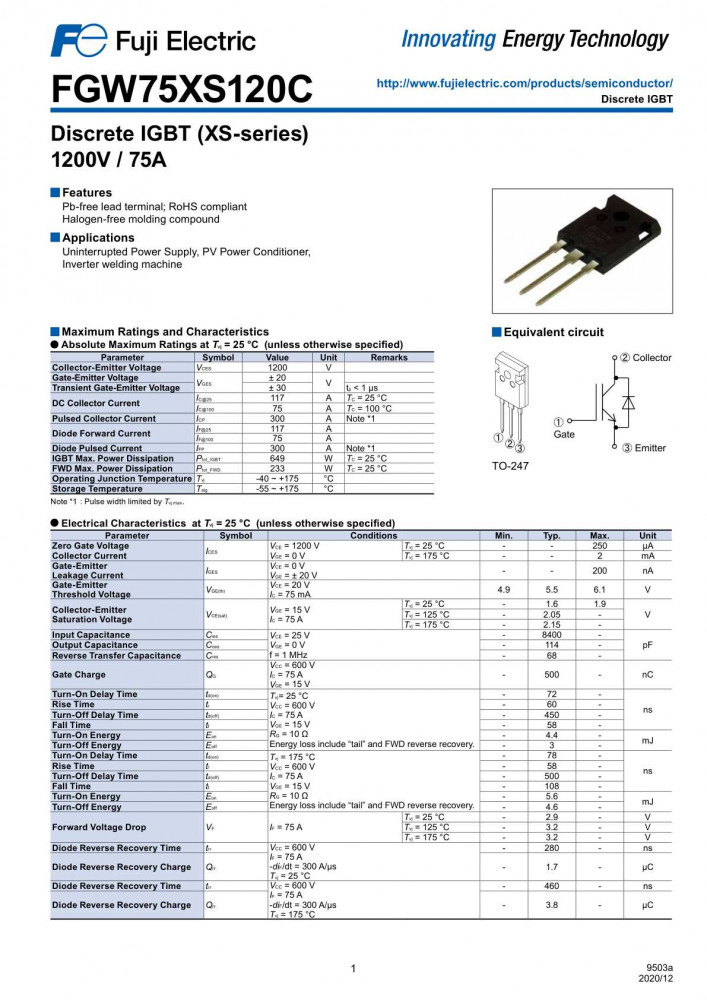 FGW75XS120C datasheet page 1