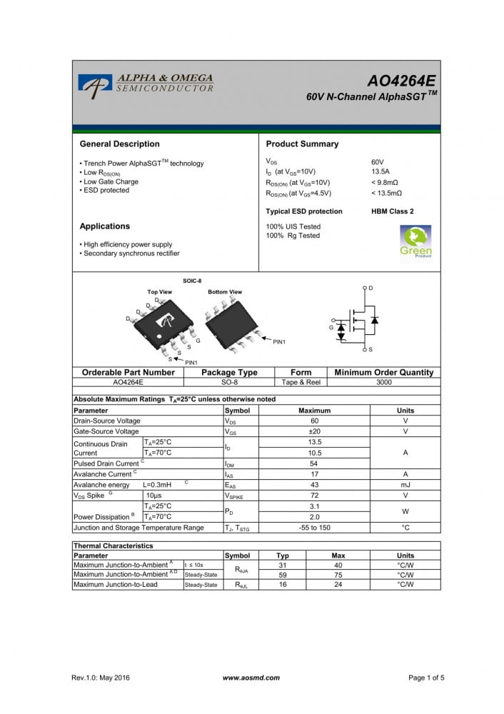 AO4264E datasheet page 1