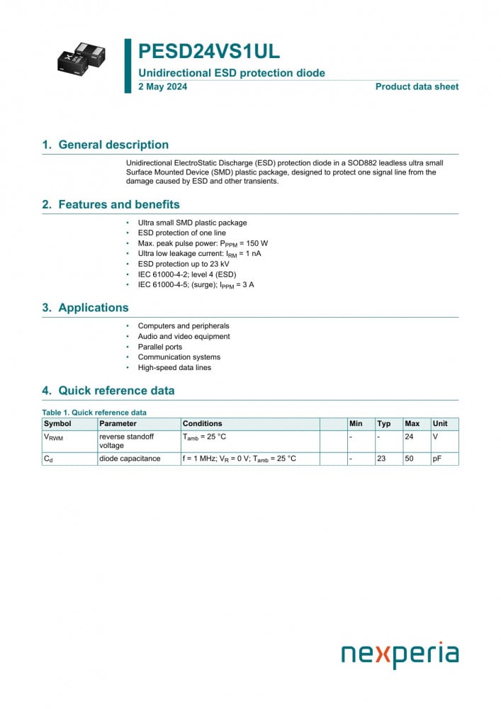 PESD24VS1UL datasheet page 1