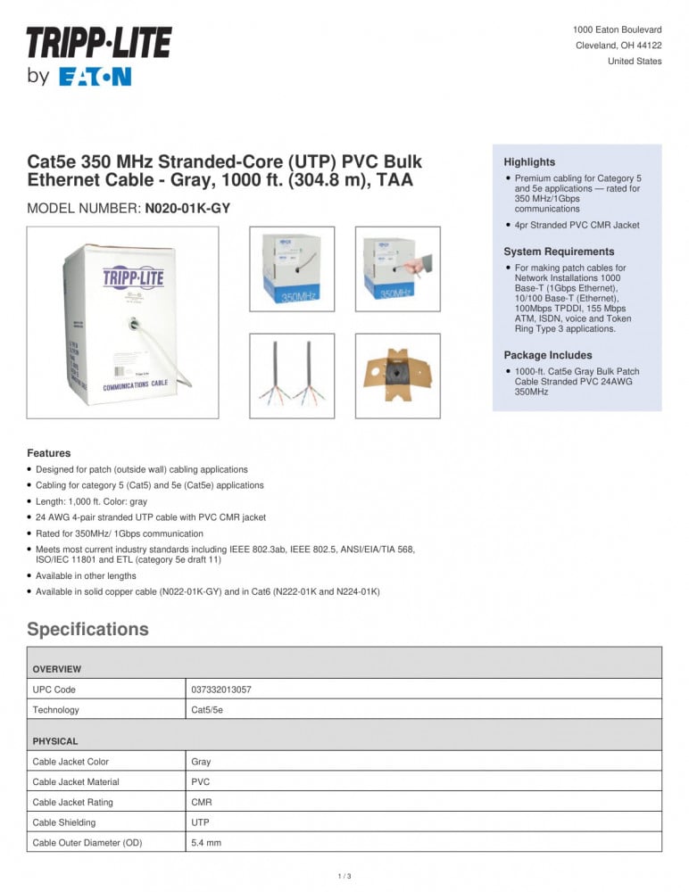 N020-01K-GY technical document page 1