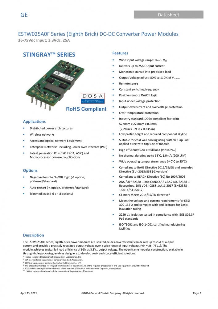 ABB ESTW025A0F41-HZ datasheet page 1