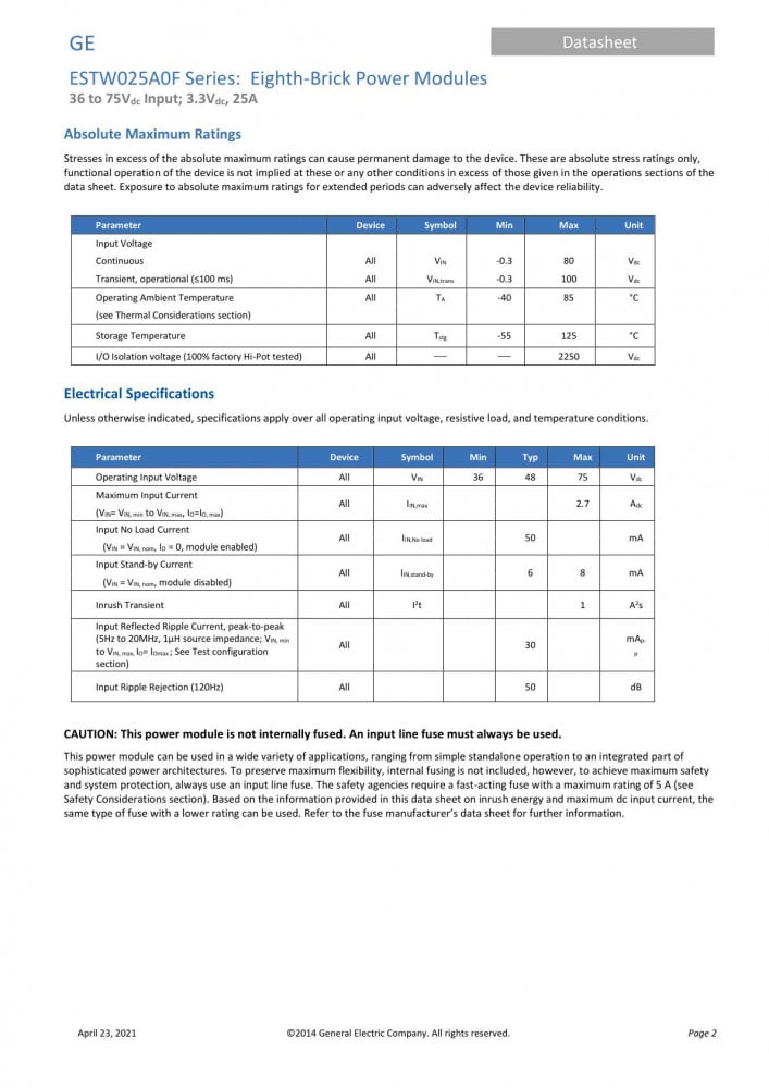 ABB ESTW025A0F41-HZ datasheet page 2