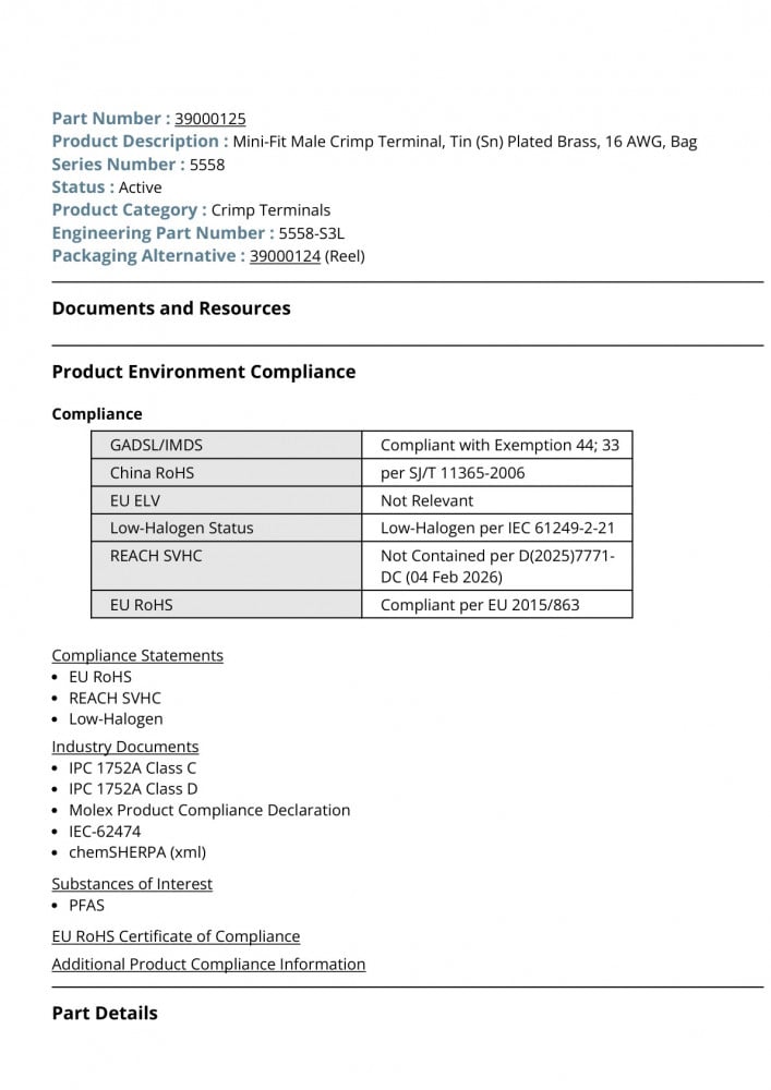 MINI-FIT connector system specification, page image 1