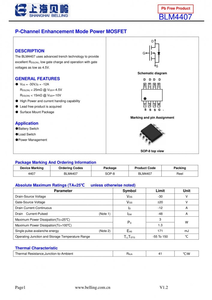 BLM4407 datasheet page 1