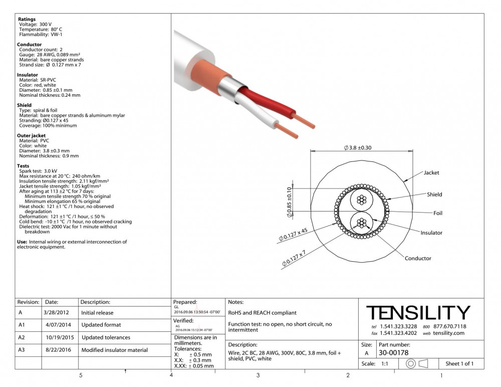 Technical drawing for Tensility International cable 30-00178