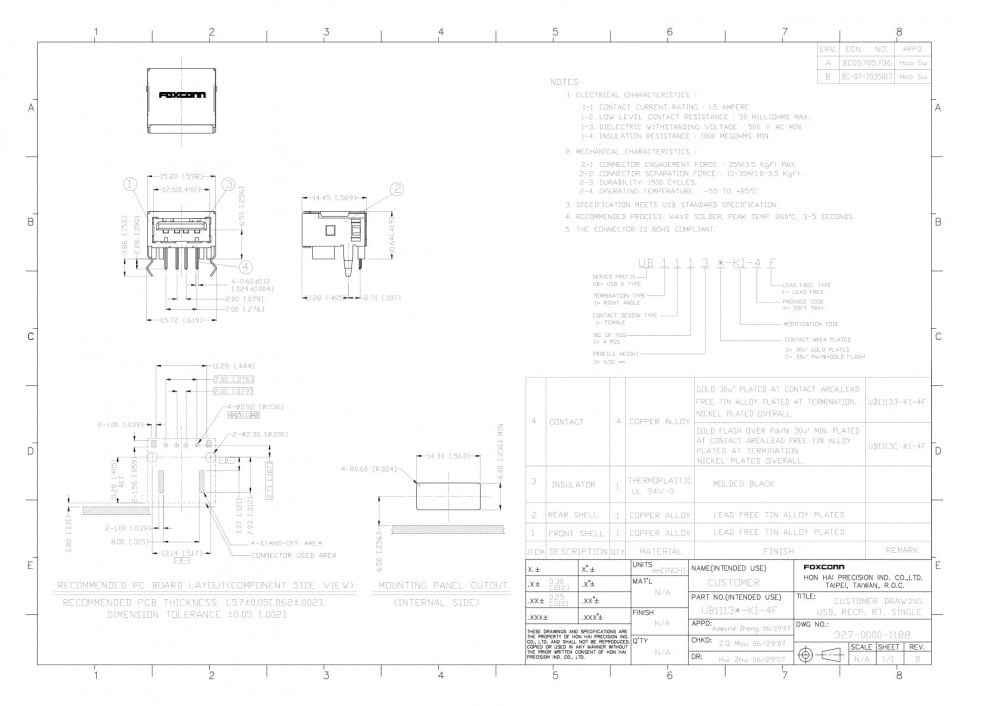 FOXCONN UB1113C-K1-4F customer drawing preview