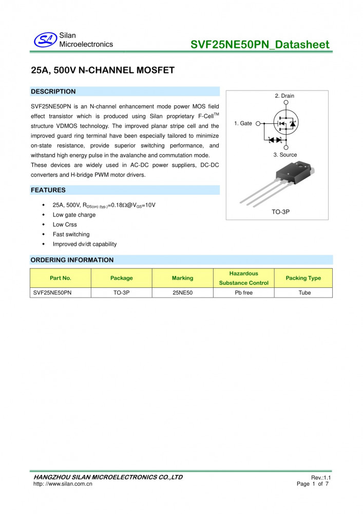 SVF25NE50PN datasheet page 1