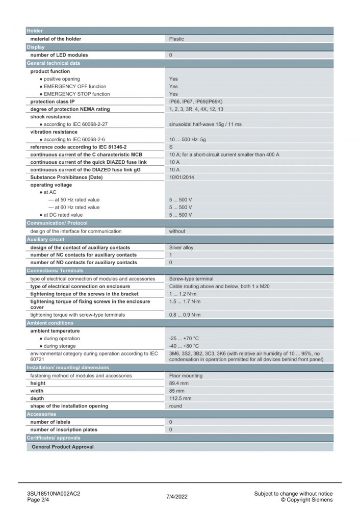 SIEMENS 3SU1851-0NA00-2AC2 datasheet page 2