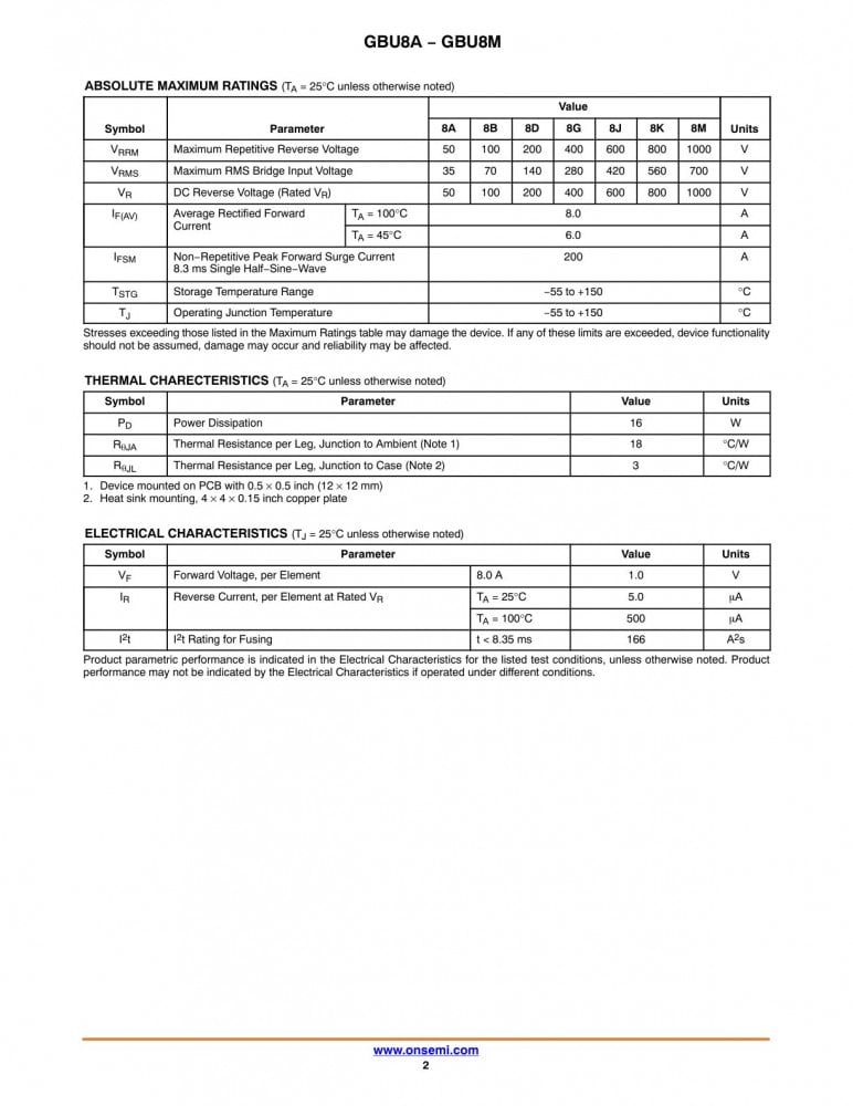 GBU8G datasheet page 2