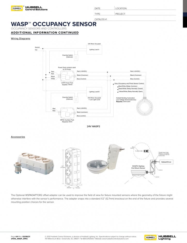 WSPEMUNV WASP occupancy sensor documentation page 4