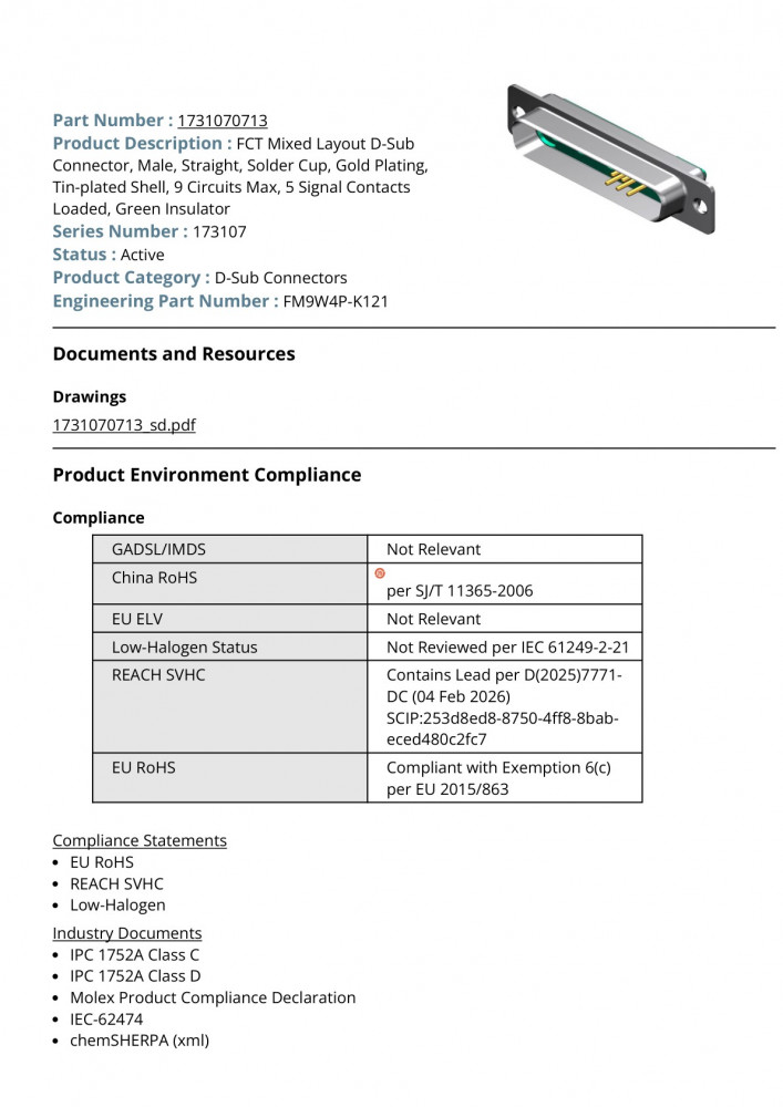 MOLEX 1731070713 product drawing preview, page 1