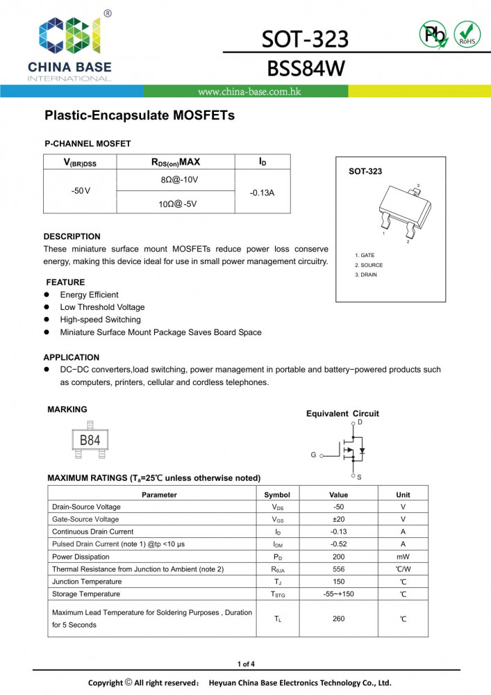 CBI BSS84W datasheet page 1